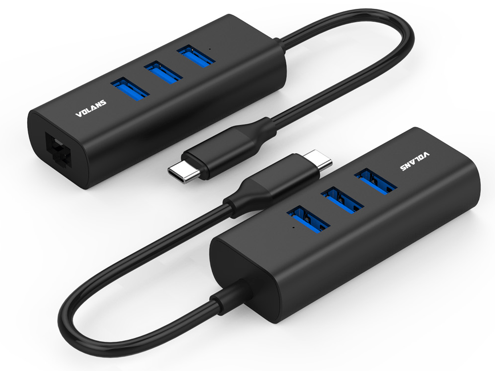 Volans Aluminium USB-C (Gen 2) to 3-Port Hub & Gigabit Ethernet Adapter ...