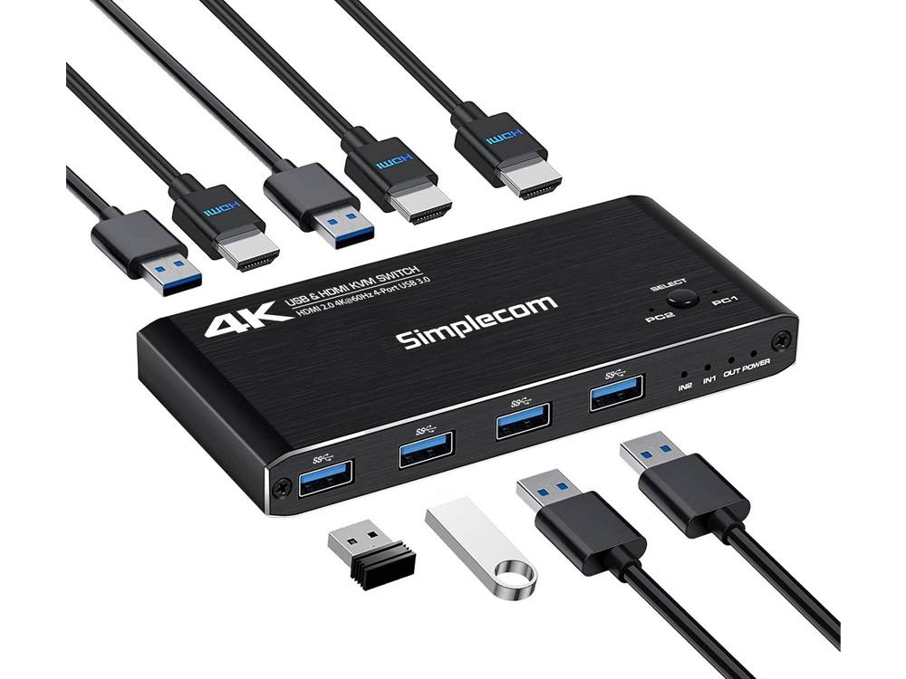 Simplecom KM420 2-Port HDMI KVM Switch HDMI 2.0 4K@60Hz 4-Port USB 3.0 ...