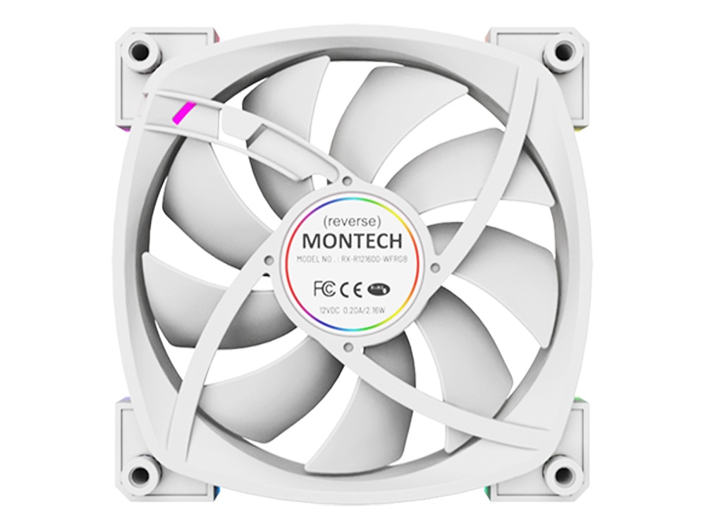 Montech RX120 PWM 120mm Reverse ARGB Fan - White | Case Fans & LED Lighting