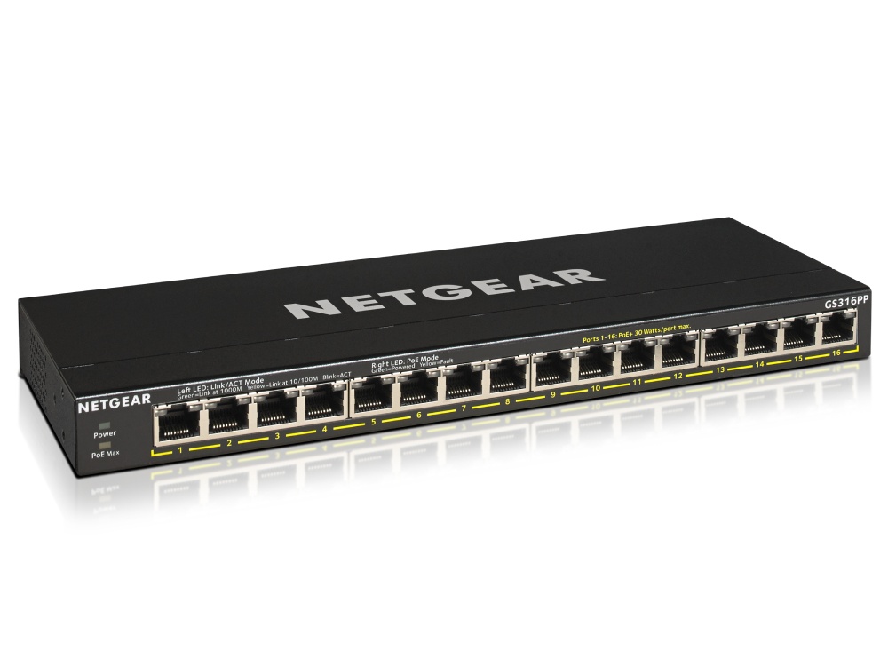 Netgear GS316PP 16-Port Gigabit Ethernet Unmanaged PoE+ Switch ...