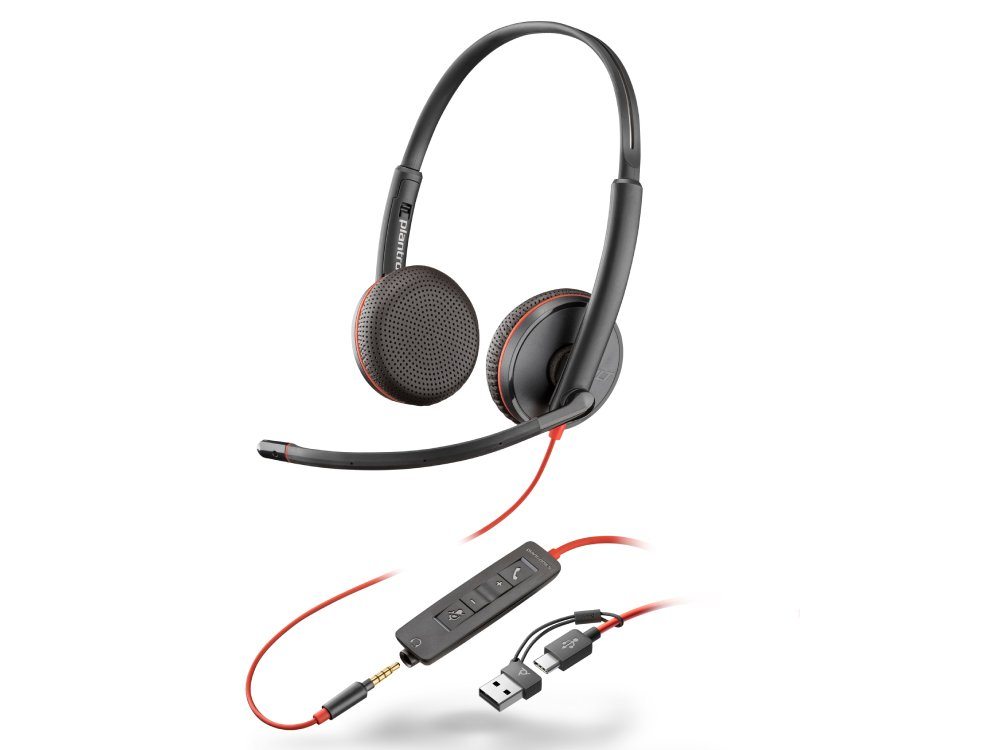 HP Poly Blackwire 3225 Stereo USB-C Headset with 3.5mm Plug and USB-C/A ...