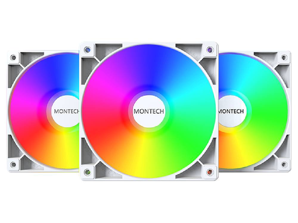 Montech GF120 ARGB 120mm PWM Fan with Fan Hub - White (3-Pack) [GF120 ...