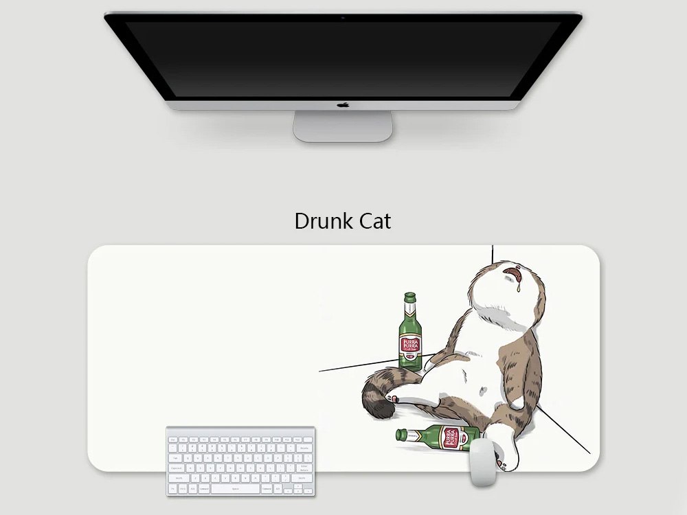 YUNZII Keynovo Mouse Mat Desk Pad - Drunk Cat (900 x 400 x 3mm) [MPYZDRUNK]