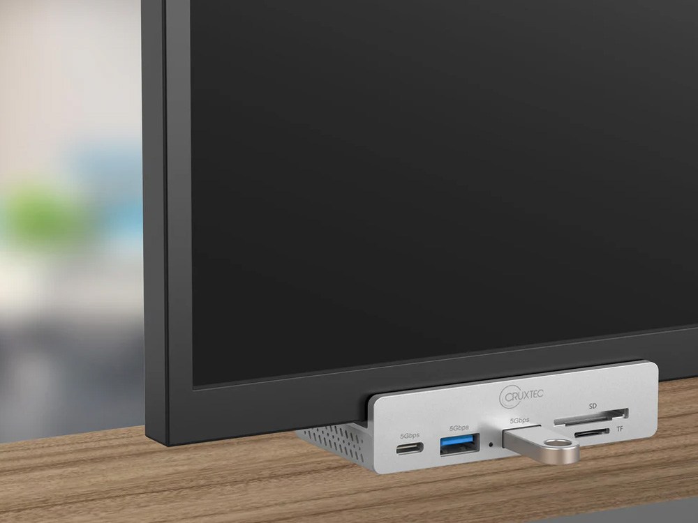 Cruxtec 5-Port Clamp-Mounted USB 3.0 Hub with Type-C Power Port and ...