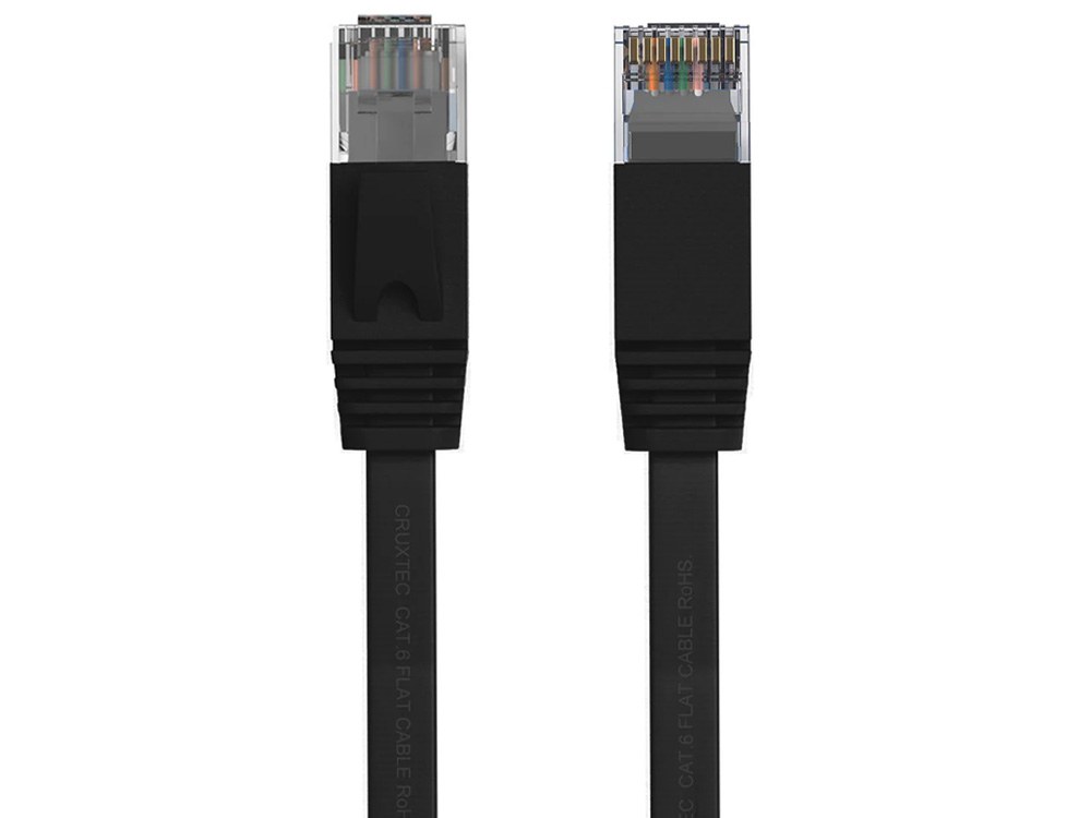 Cruxtec FC6 2m CAT6 UTP Flat Ethernet Cable - Black [FC6-020-BK]