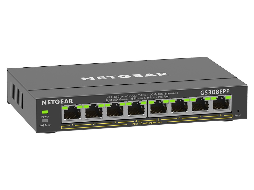 Netgear GS308EPP 8-Port Gigabit Ethernet Easy Smart Essentials PoE ...