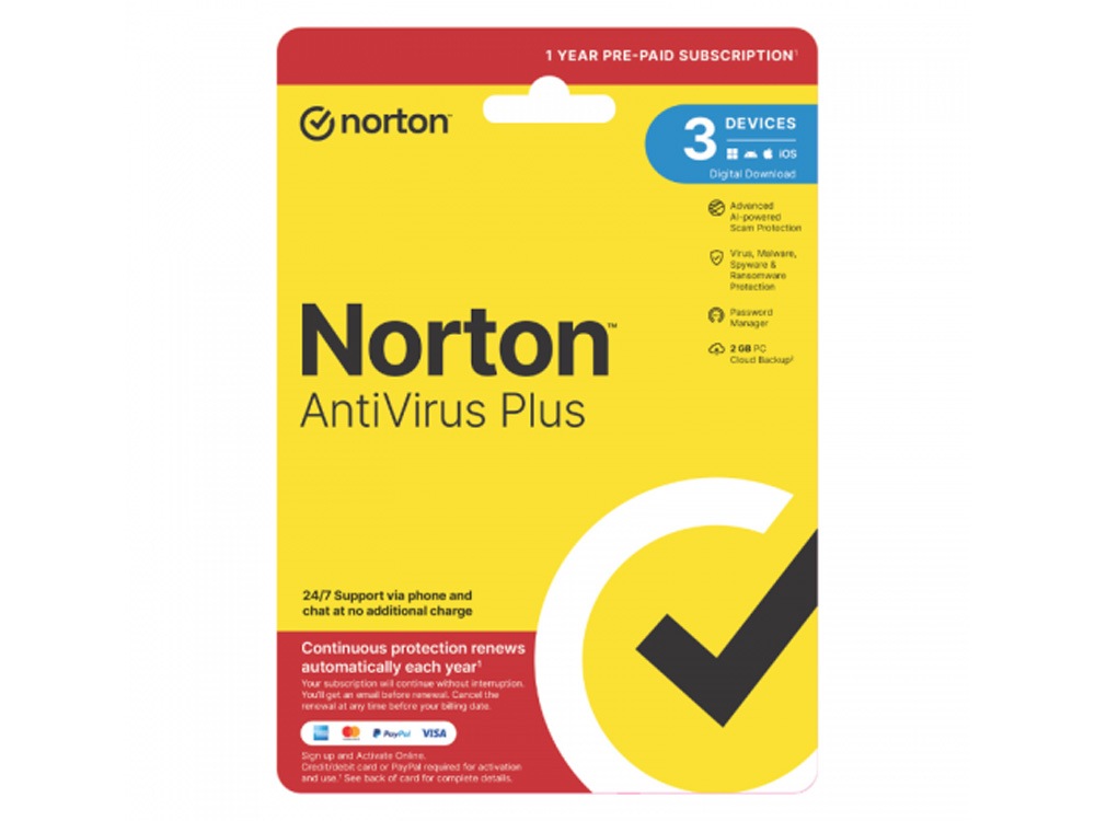Norton AntiVirus Plus 2GB (1 User, 3 Devices, 12 Months) - Physical ...