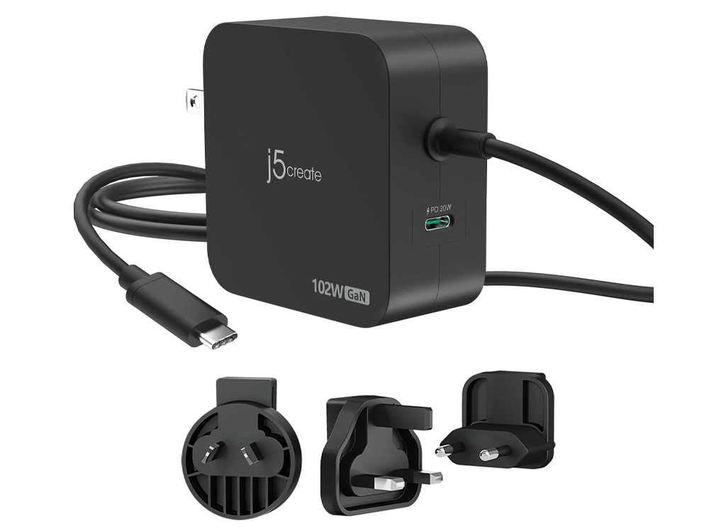 J5 Create JUP25102V 102W GaN PD USB-C 2-Port Charger with Changeable AC ...