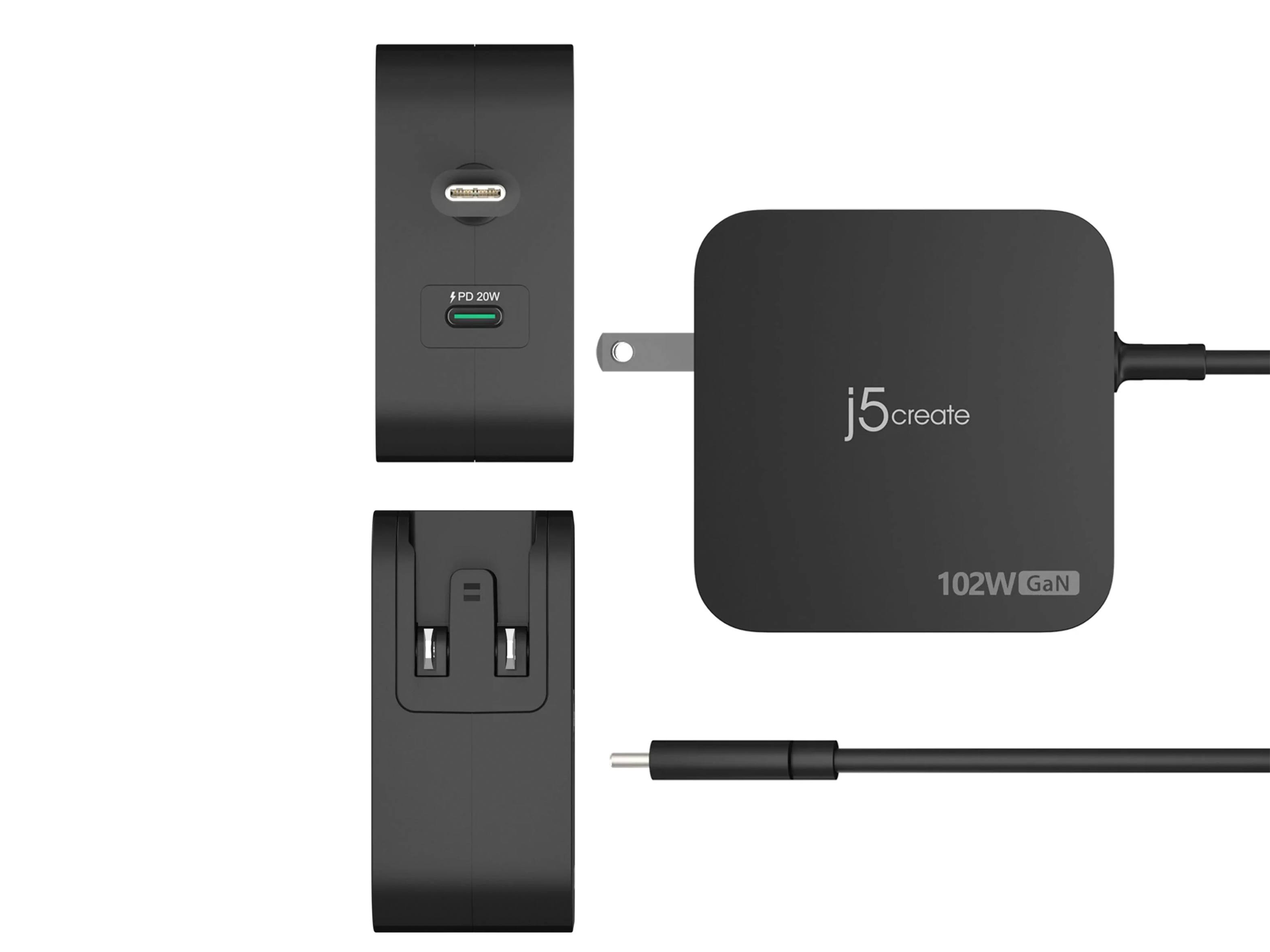 J5 Create JUP25102V 102W GaN PD USB-C 2-Port Charger with Changeable AC ...